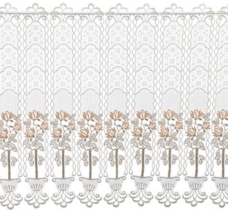 Plauener Spitze by Modespitze, Store Bistro Gardine Scheibengardine mit Stangendurchzug, hochwertige Stickerei, H&ouml;he 62 cm, Breite 112 cm, Creme/Beige/Lachs