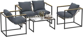 OUTSUNNY Stahl Gartenm&ouml;bel Set 4 Personen wetterfest Balkonm&ouml;bel-Set mit 2er Sofa 2 Sessel, Sitzkissen, Beistelltisch, Outdoor Sitzgruppe Terrassenm&ouml;bel