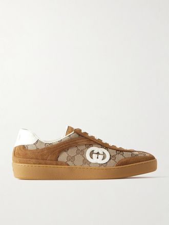 Gucci Baskets En Toile Jacquard Enduite À Finitions En Cuir Et En Daim - Marron