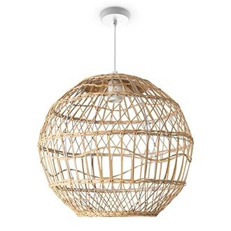 Paco Home Suspension Salon Boho Lampes En Osier Rotin Salle &Agrave; Manger Lampe Papier E27, Type de lampe:Lampe &agrave; suspension - Type 6, Couleur:Cr&eacute;me (&Oslash;40 cm)