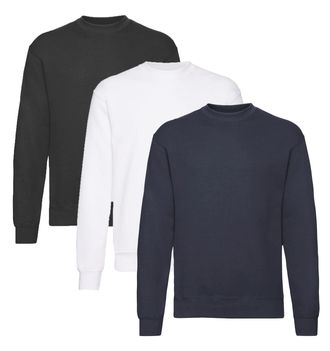 Fruit Of The Loom Herren Classic Set In Sweat, 3 Pack Sweatshirt, 1x Schwarz + 1x Weiss + 1x Deep Navy + 1 HL Kauf Notizblock, XXL (3er Pack)
