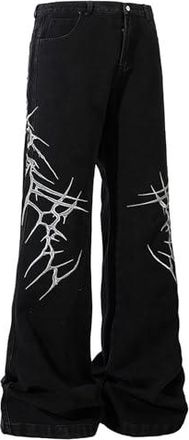 Generic Jean Homme Jeans Homme Week-End/Voyage Jean Broderie &Eacute;pine Street Style Ample Coupe Droite - Pantalon D&eacute;contract&eacute; Quotidien avec Touche Gothique