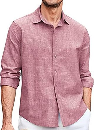 Generic Hauts de plage en coton pour homme - Chemise de plage en lin blanc - Chemise blanche &agrave; manches longues - Chemises &agrave; manches longues pour le Royaume-Un