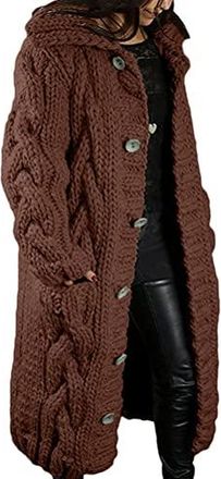 Onsoyours Femme Gilets Cardigan Long en Tricoté Veste Capuche Veste en Tricot Chaud Hiver Pull Ouvert Manteau Chaud Épais Blouson Gilet Grosse Maille Brun XL