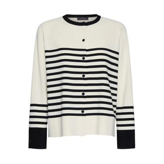 Elena Miro Femme, Pulls, Multicolore, Taille: 44 FR Cardigan en fil m&eacute;lang&eacute; viscose &agrave; rayures et boutons frontaux contrast&eacute;s