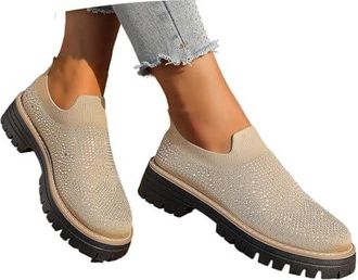 Generic d&eacute;contract&eacute;es Femme &agrave; Plateforme strass&eacute;e en Maille a&eacute;r&eacute;e pour Un Confort l&eacute;ger Toute la journ&eacute;e (Beige, 39)
