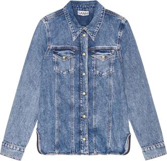 Ganni Jeanshemd mit Logo-Patch - Blau