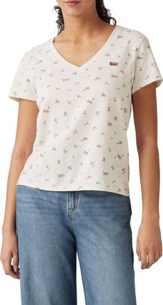 Levi's Damen The Perfect V-Neck T-Shirt, Lou Ditsy Floral Egret Cotton, XS
