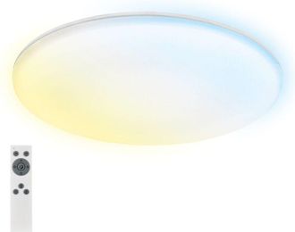 Briloner Rowny led Plafonnier salle de bain, variateur, t&eacute;l&eacute;commande, lumi&egrave;re indirecte, protection contre les &eacute;claboussures et la poussi&egrave;re, blanc, &Oslash;35 x 5,5