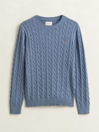 GANT Rundhalspullover aus Baumwolle mit Zopfmuster und kleiner Logo-Stickerei in