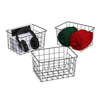 Relaxdays Panier m&eacute;tallique rangement, lot de 3, rectangulaire, stockage, HLP 15,5 x 28 x 20 cm, d&eacute;co, noir