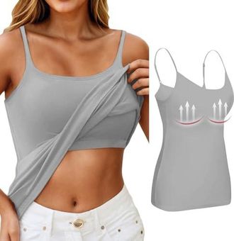 Generic Debardeur Blanc Femme, Debardeur à Bretelles Spaghetti pour Femme Fille Camisole Top avec Soutien-Gorge Intégré Débardeur Blanc Femme 2024 ete Hauts s