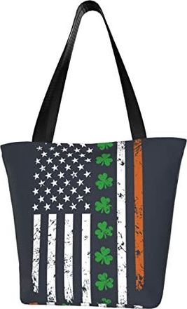 AOOEDM Drapeau irlandais des &Eacute;tats-Unis Sac d&eacute;picerie r&eacute;utilisable Sac &agrave; provisions Sac &agrave; bandouli&egrave;re d&eacute;contract&eacute; Sac &agrave; main pour hommes Femmes Sac de march&eacute;