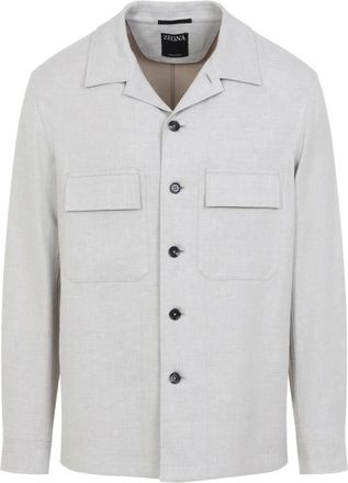 Ermenegildo Zegna Homme, Chemises, Beige, Taille: XL Crossover Veste-Chemise en M&eacute;lange de Lin, Laine et Soie