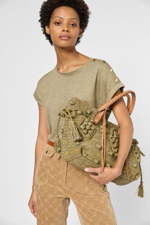 Gerard Darel T-shirt &agrave; boutons dor&eacute;s en lin - GIGI - Vert Kaki