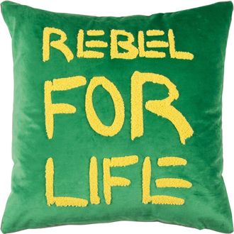 Pad Home Kissenhülle Letters Rebel for Life Green Grün Gelb Dekokissen Schriftzug Spruch Statement Samtoptik 45 x 45 cm