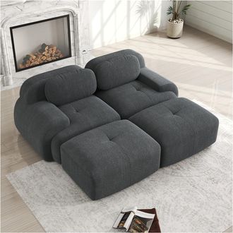 Generic Modulares Schlafsofa mit Ottomane, 3-Sitzer, modulares Cord-Sofa, ohne Montage, for Wohnzimmer, rahmenloses Sofa, mit gebogenen Armlehnen(Grigio.,2S+2