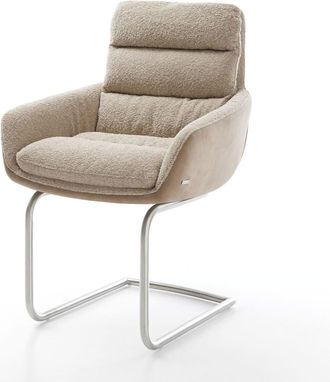 DELIFE Freischwinger Abelia-Flex mit Armlehnen Materialmix Schlamm Freischwinger rund Edelstahl, Esszimmerstühle