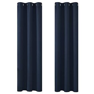 Deconovo Rideaux Occultants Isolant Thermique Anti Froid, Design Moderne à Oeillets, Rideaux pour Salon et Chambre, 107x229 CM (Largeur x Hauteur), Bleu Marine