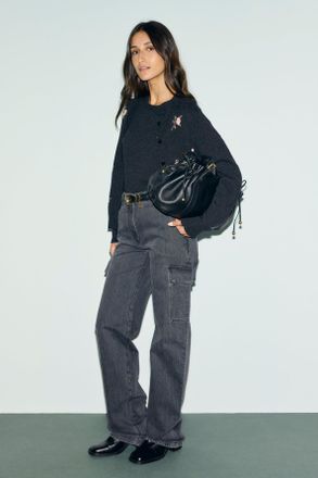 Gerard Darel Gilet en laine &agrave; fleurs - RAYMONDE - anthracite