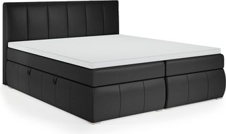 Generic FEDVE Boxspringbett 180x200 Schwarz Öko-Leder - Leo - Dauerhaft Bett mit Bettkasten - Praktisches Doppelbett mit Stauraum für Viele Jahr - Kopfteil Be
