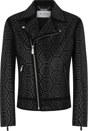 Philipp Plein Monogram Stone Biker Jacket - Homme - Vestes - Noir - Taille: 5XL