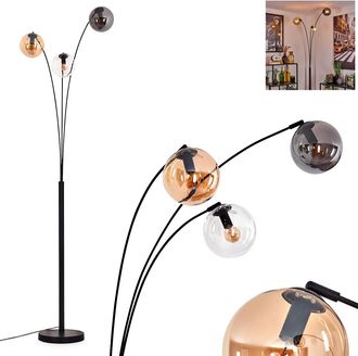 HOFSTEIN Stehleuchte Gastor, Stehlampe aus Metall/Glas in Schwarz/Bernstein/Klar/Rauch, Leuchte im Retro/Vintage-Design mit Schirmen aus Glas (&Oslash; 15 cm) u. Fu&szlig;s