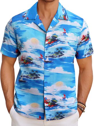 Coofandy Hawaiihemd Herren Kurzarm Hawaii Hemd Männer Leichte Sommerhemd Strandhemd Button Down Hawaii Shirt Freizeithemd Sommer Kurzarmhemd Aloha Beach Hemd M