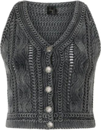 Pinko Pinko, Femme, Pulls, Gris, Taille: 38 FR Myrtus Top Fettuccia Ricamata