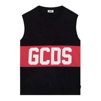 GCDS &Auml;rmelloses T-Shirt mit Logo-Band - - Tops - Herren - Schwarzk - XL