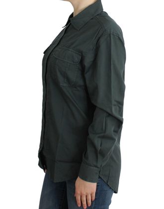 Roberto Cavalli Womens Gray Button Down Shirt Cotton