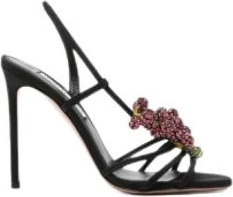 Aquazzura Femme, Chaussures, Noir, Taille: 39 1/2 EU Sandales &agrave; Talons et Brides Orn&eacute;es de Perles