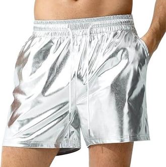 Generic Short métallique pour homme 12,7 cm avec taille élastique et cordon de serrage brillant tenue holographique disco short, Argenté., S