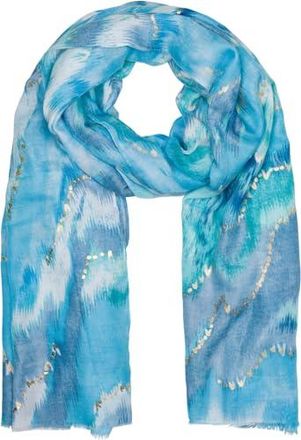 styleBREAKER Écharpe femme à motif dégradé en cascade avec détails métalliques, grand foulard léger avec de courtes franges 01016227, couleur:Bleu-turquoise