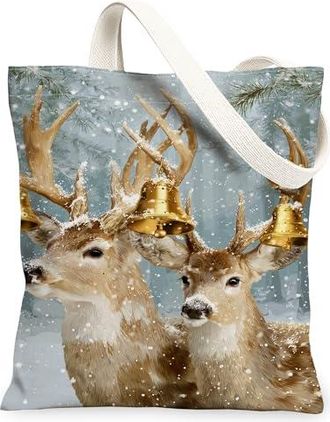 Generic Sacs fourre-tout en toile avec imprim&eacute; cerf, sacs de courses r&eacute;utilisables, confortables et l&eacute;gers, lavables pour salle de sport, Brun, 13x15 Inch