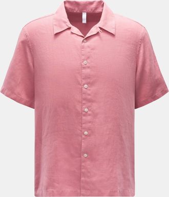 04651/ Herren - Leinen Kurzarmhemd Linen Cuba Kubanischer Kragen hellrot