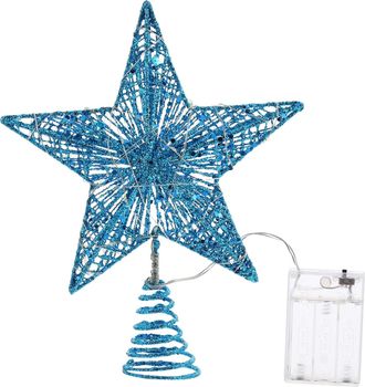 SOLUSTRE 20cm 3D Weihnachtsbaum Topper Projektor Beleuchtet LED Lichterkette Metall Christbaumspitze Weihnachten Beleuchtung Glitzer Weihnachtsstern Weihnachts