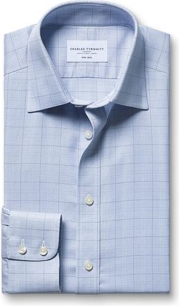 CHARLES TYRWHITT B&uuml;gelfreies Twill-Hemd mit Karos - Blau Knopfmanschette