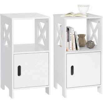 Woltu 2er Set Nachttisch schmal Wei&szlig;, Nachtschrank mit 1 offenem Fach und 1 Fach mit T&uuml;r, 30x60x30 cm, modernes Nachtk&auml;stchen, als Beistelltisch