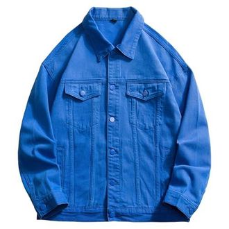 Generic Veste doubl&eacute;e polaire pour homme, style d&eacute;contract&eacute;, boutonn&eacute;e, en jean, manches longues, style trucker, v&ecirc;tement de travail classique, bleu, taille X