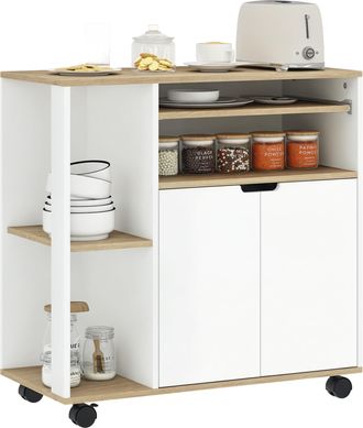 HOMCOM Küchenwagen Rollwagen Servierwagen mit Griff, verstellbaren Einlegeböden, Schrank, Arbeitsplatte, Küchenregal auf Rollen, Aufbewahrungswagen für Küche