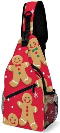 Generic Sacoche Tactique Pain &agrave; pois rouges et flocons de neige WoChristmas Biscuits Casual Sac De Poitrine Multifonction Sling Sac &agrave; Dos pour Cyclisme Campin