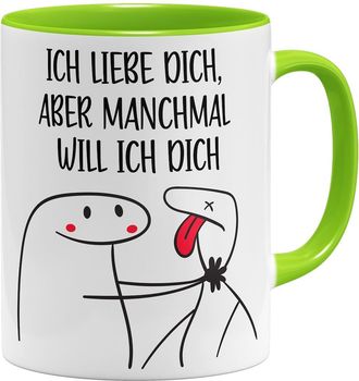 OM3 witzige Liebestasse Kaffee-Tasse mit Spruch - ich liebe dich aber manchmal will ich dich XX - Partnertasse | Keramik Becher | 325ml | Beidseitig Bedru