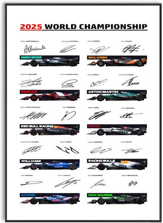 Generic 2025 Formel 1 Teams and Drivers signiertes Autogramm-Poster für F1 Racing Fans A4 Plakate Poster