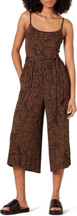 Amazon Essentials Damen Kurzer Cami-Overall aus Jersey mit weitem Bein, Dunkles Toffee Braun Tiermuster, XXL