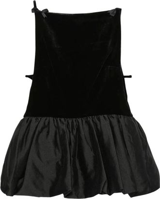 Self Portrait Top &agrave; basque bouffante en velours - Femme - Tops - Noir - Taille: 38 FR