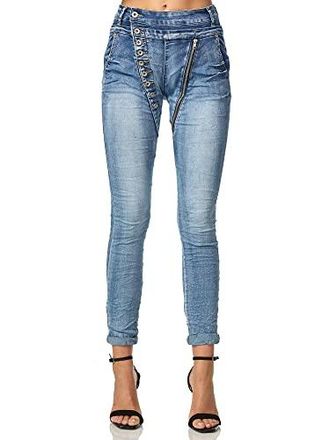 Elara Jeans Boyfriend Baggy pour Femme avec Patte de Boutonnage Chunkyrayan EL05D4 Hellblau 52 (6XL)
