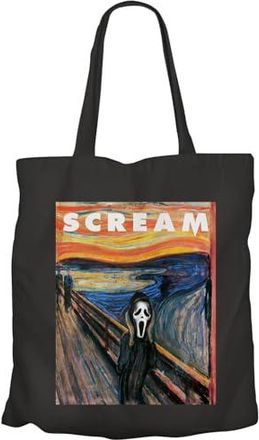 Fabulous Tote Bag Sac Shopping en Toile Noir - Scream Ghostface Munch Parodie Film Peinture Art - 10 L