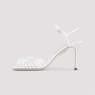 Aquazzura Sandalen - Elegant White Satin And Leather Sandals - Gr. 37,5 (EU) - in Wei&szlig; - f&uuml;r Damen
