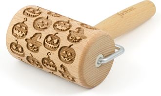 Folkroll Teigrolle Halloween Kürbis, Mini, 9.5 cm, Nudelholz, Prägerolle, Muster, Motiv, Rolle, Buchenholz, 334065